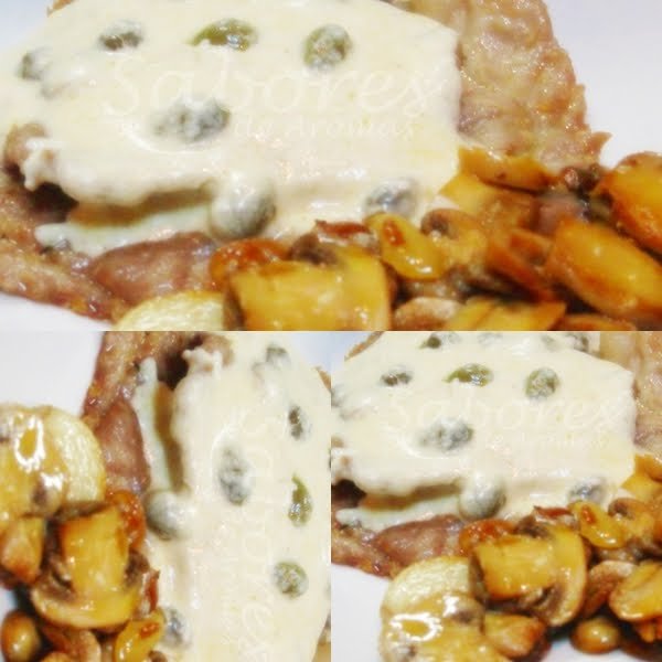 Bife com alcaparras, cogumelos e natas - Receita Petitchef