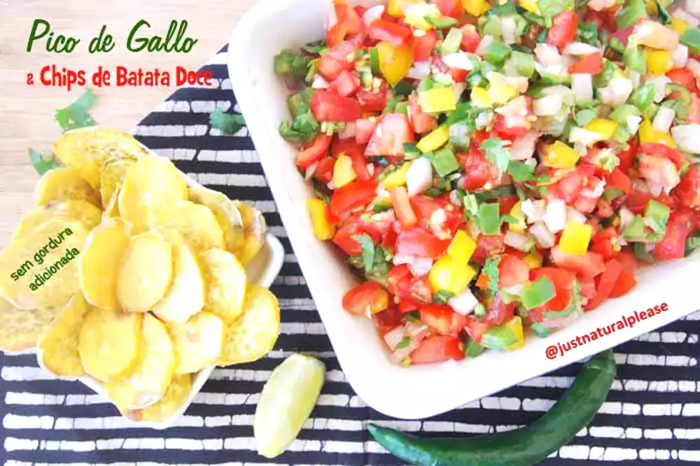 Receita de pico de gallo e chips de batata doce